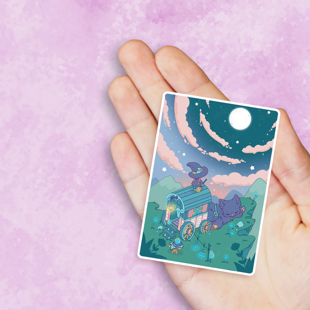 Flower Cliff Witch Vinyl Sticker – Bright Bat Design