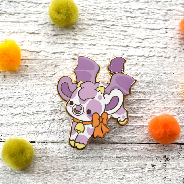 Boo the Bat Cow Enamel Pin – Bright Bat Design
