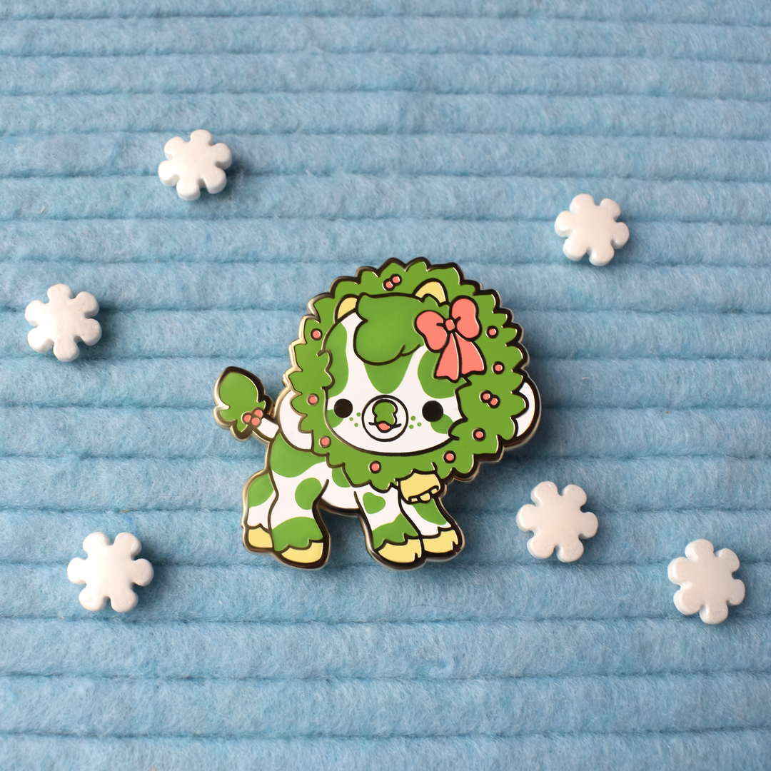 Holly the Evergreen Cow Enamel Pin – Bright Bat Design