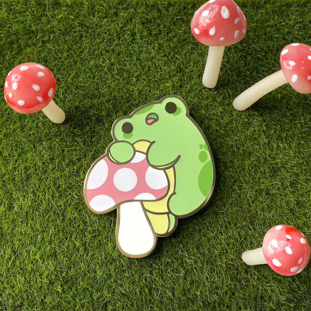 Mushroom Frog Nugget Enamel Pin – Bright Bat Design