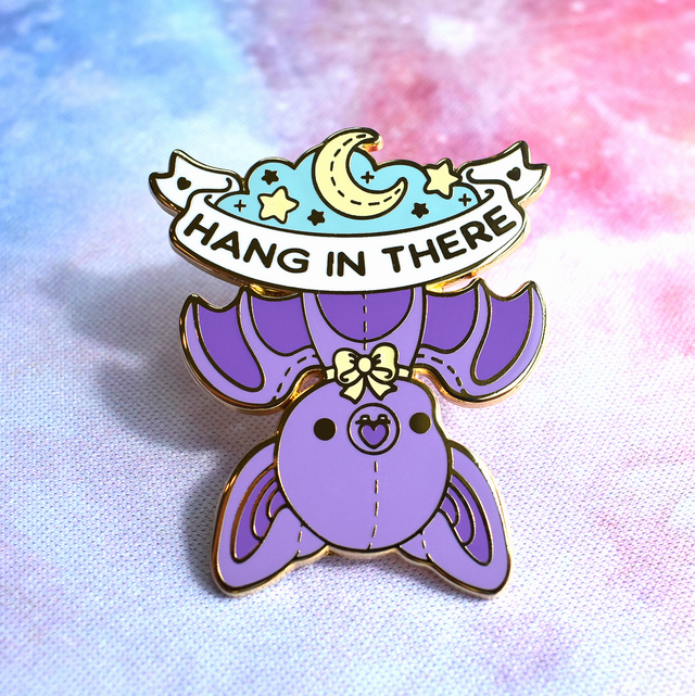 Hang in There Bat Enamel Pin – Bright Bat Design