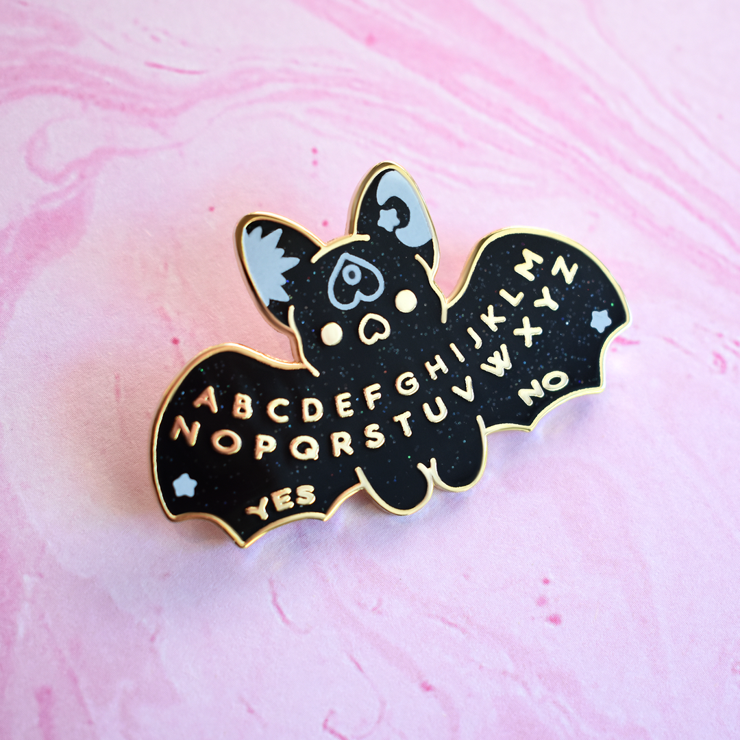 Ouija Bat (Black) Enamel Pin – Bright Bat Design