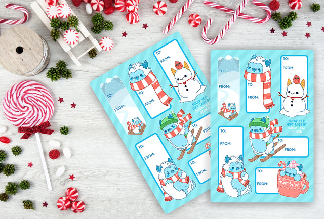 Snow Yeti Gift Tag Sheets (2 Pack) – Bright Bat Design