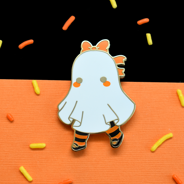 Vintage Halloween Ghost Enamel Pin – Bright Bat Design