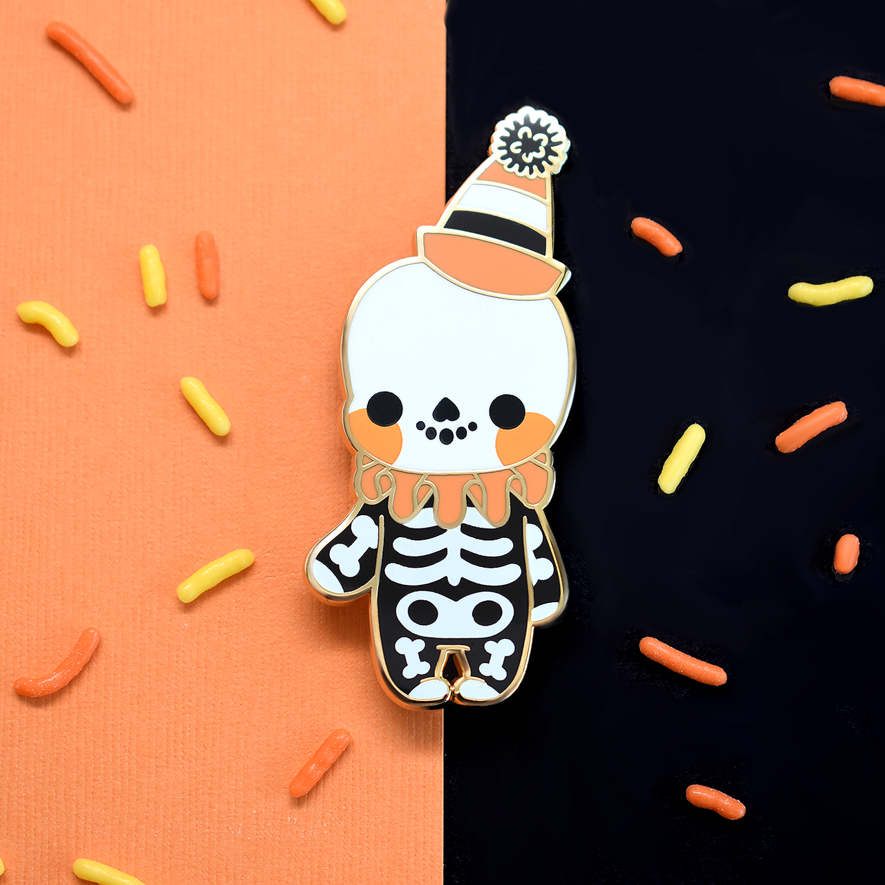 Vintage Halloween Skeleton Enamel Pin – Bright Bat Design